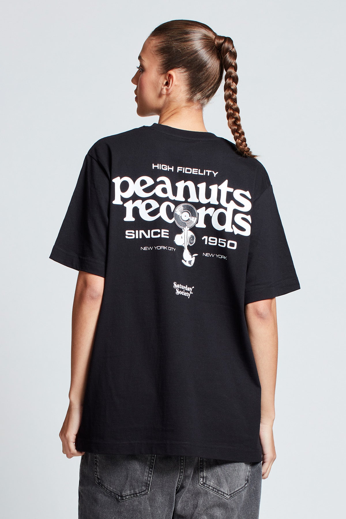 Snoopy Peanuts Records T-shirt in Black | Womens | Saturday Society
