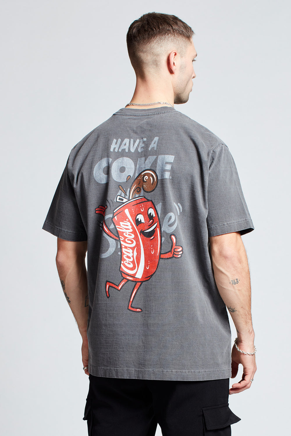 Coca Cola Smile T-shirt in Washed Grey | Mens | Saturday Society