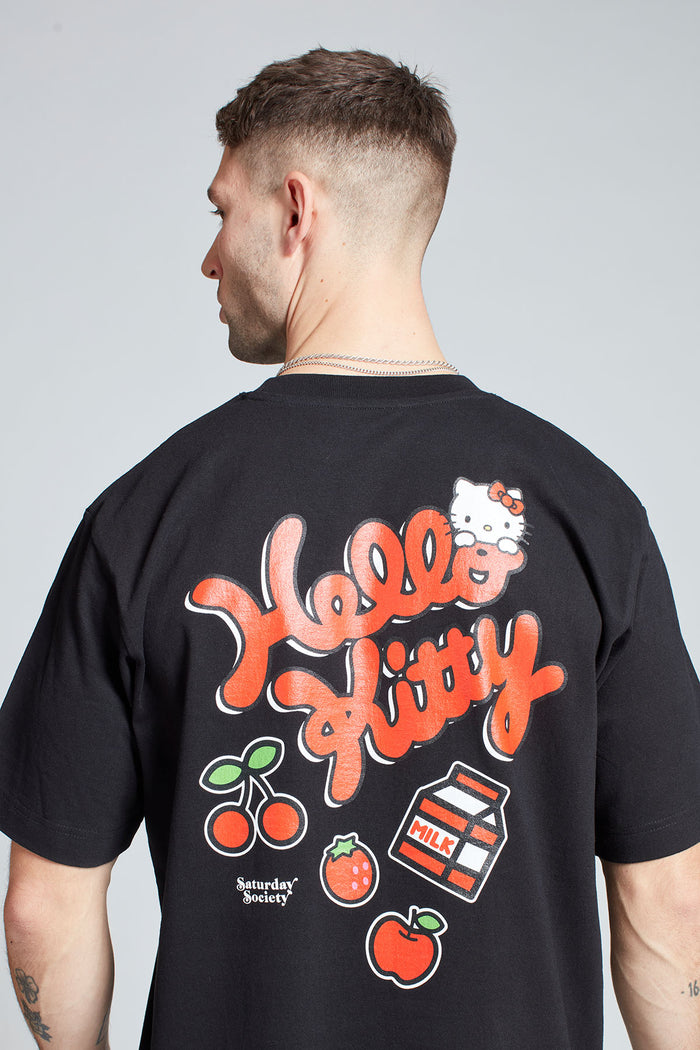 Hello Kitty Strawberry Milk T-shirt in Black | Mens | Saturday Society