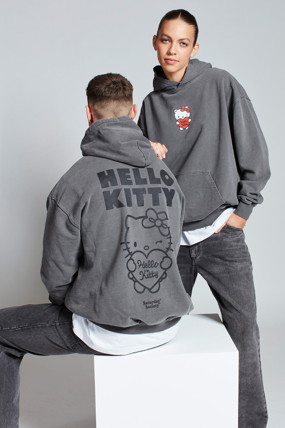Hello Kitty Love Club Hoodie in Washed Grey | Mens | Saturday Society