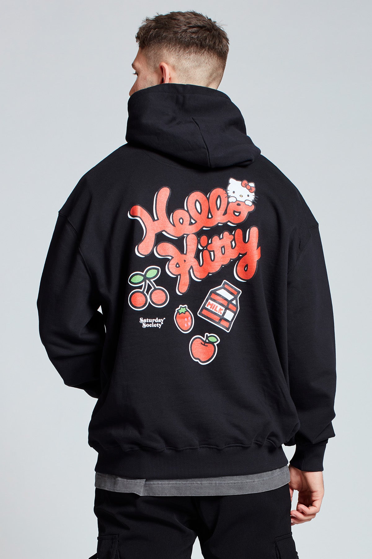 Hello Kitty Strawberry Milk Hoodie in Black | Mens | Saturday Society