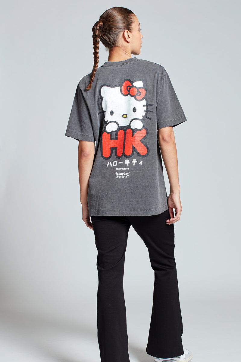 Hello Kitty Tokyo Kitty T-shirt in Washed Grey | Womens | Saturday Society