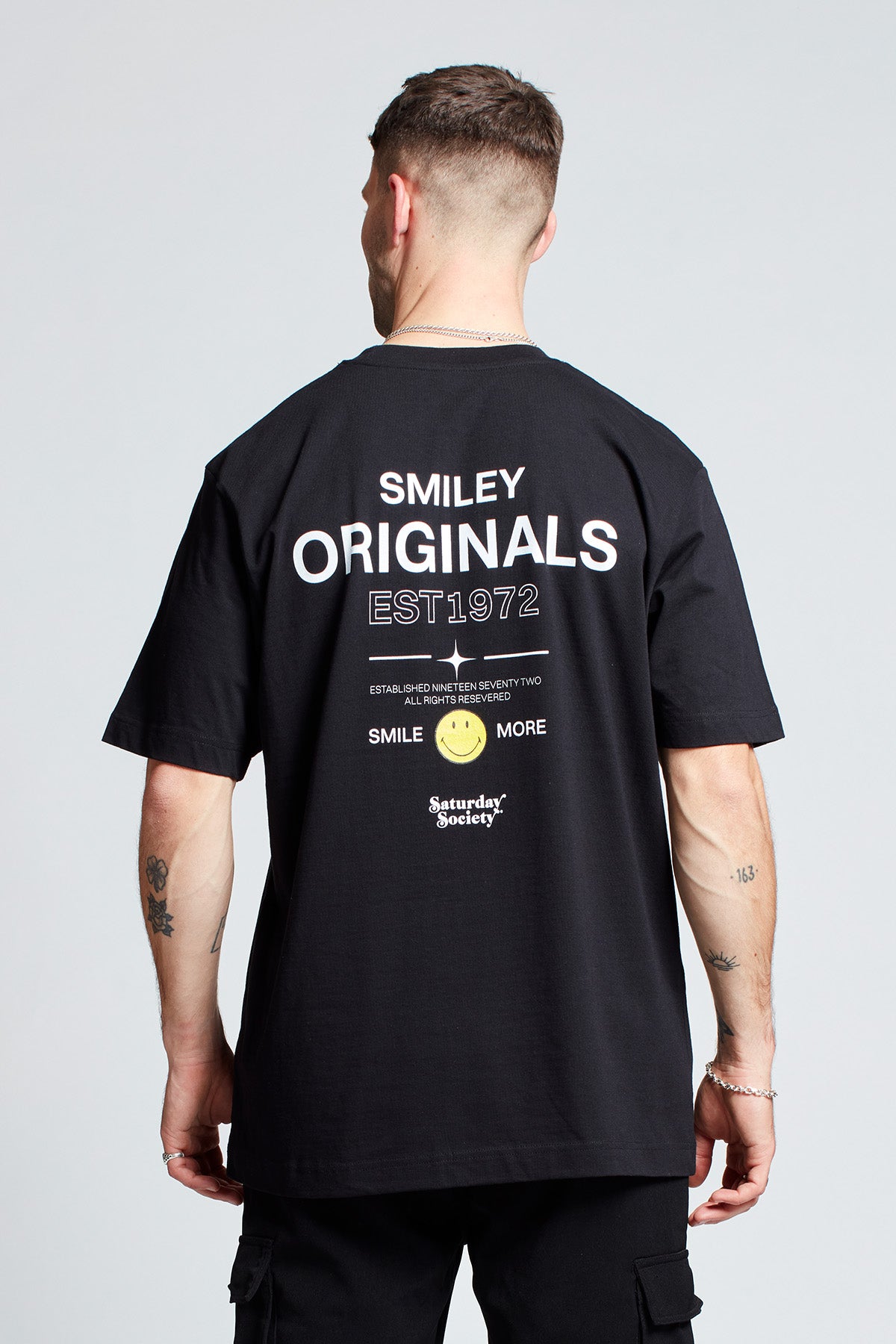 Smiley Originals Smile More T-shirt in Black | Mens | Saturday Society