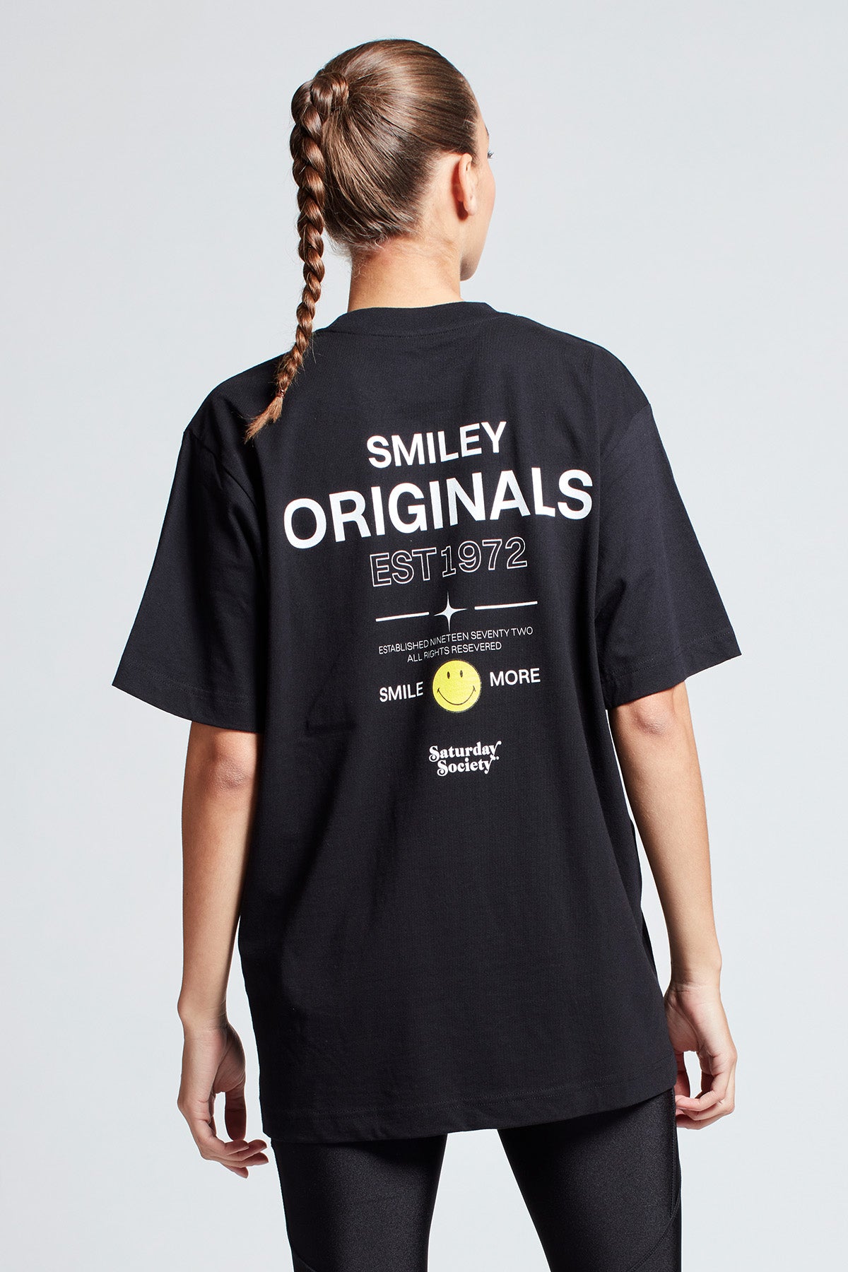 Smiley Originals Smile More T-shirt in Black | Womens | Saturday Society