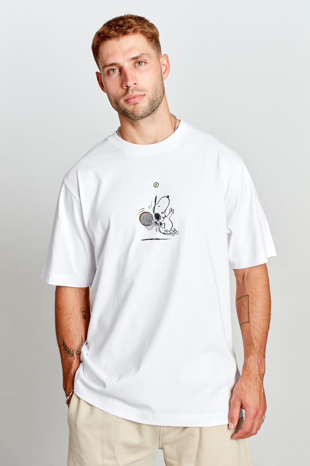 Snoopy Social Match Point T-shirt in White | Mens | Saturday Society