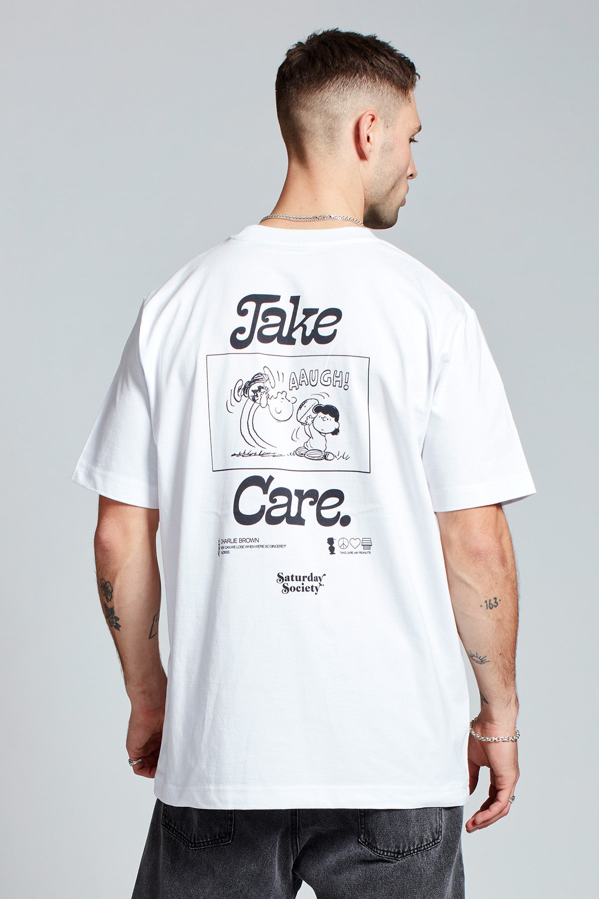 Snoopy Take Care T-shirt in White | Mens | Saturday Society