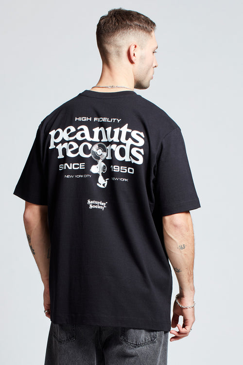 Snoopy Peanuts Records T-shirt in Black | Mens | Saturday Society